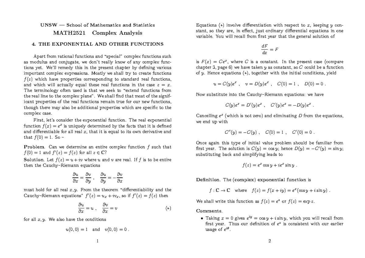 2521chapter 4 - Lecture Notes - UNSW — School of Mathematics and ...