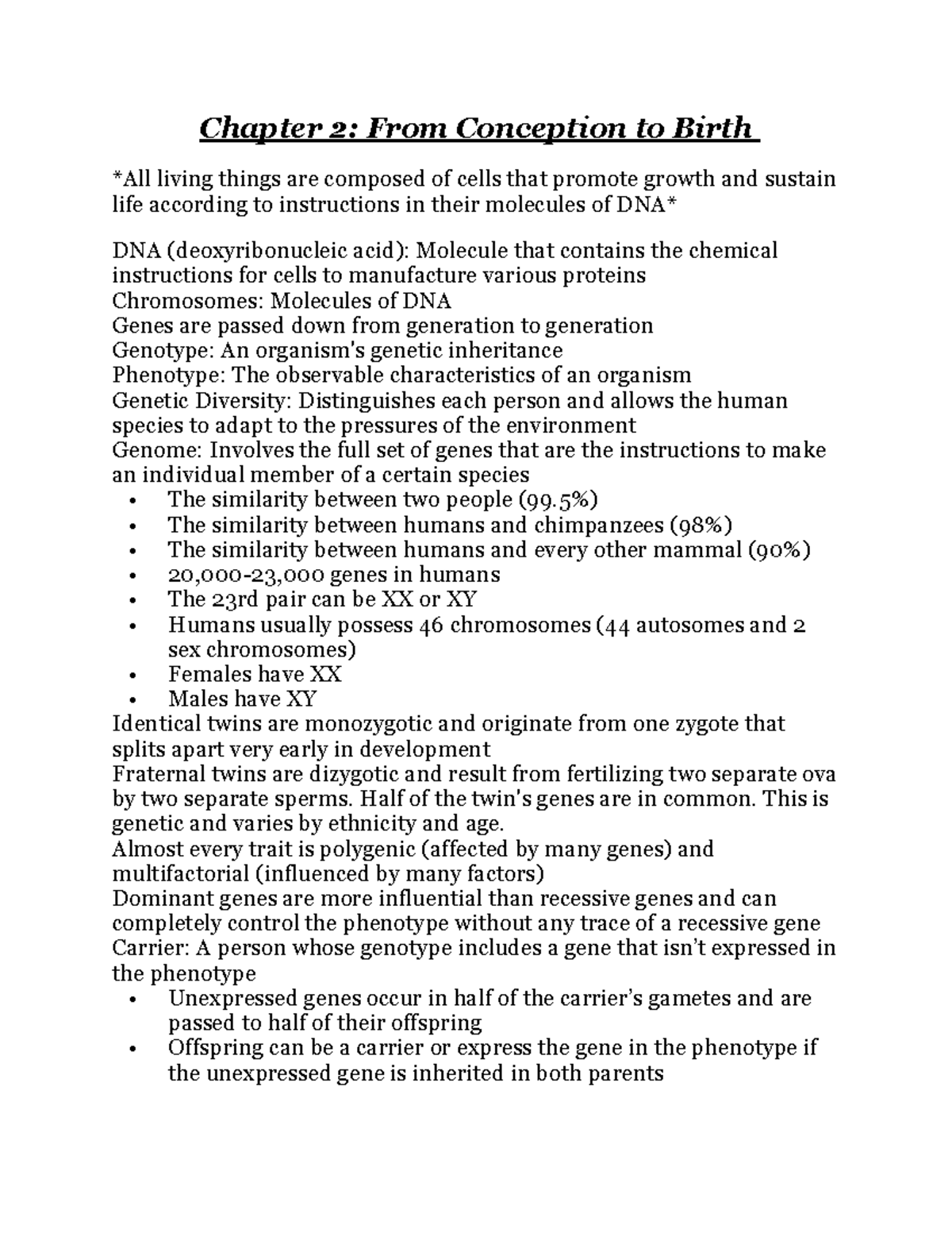 Chapter 2 Human Development - Chapter 2: From Conception to Birth All ...