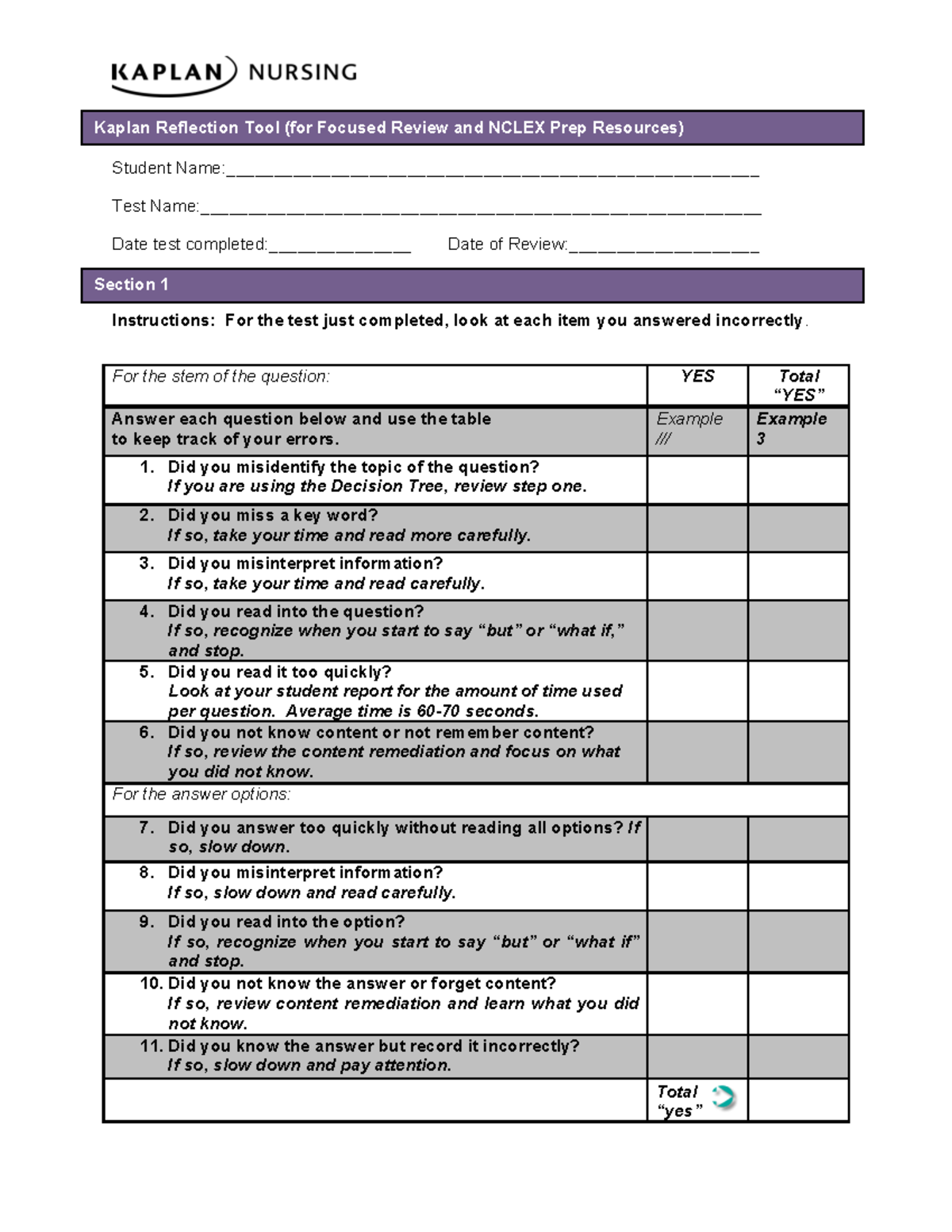 Student Reflection Tool Foc Rev Nclex - Student - Studocu