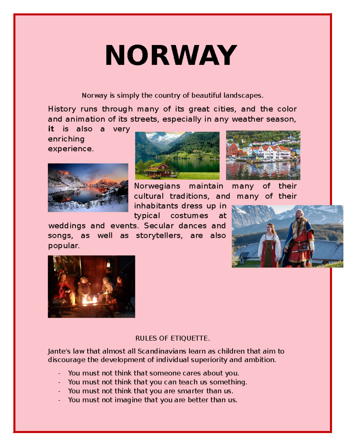 Project IV Hugo Molina - ..... - NORWAY Norway is simply the country of ...