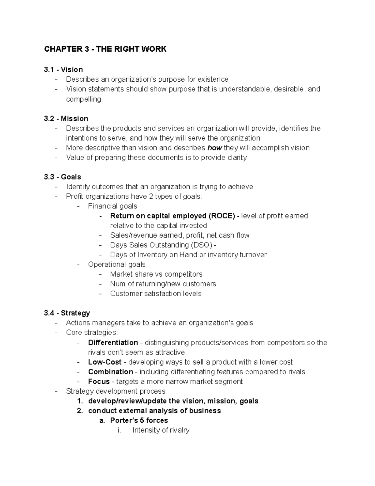 Study Guide #3 - Intro to Management - CHAPTER 3 - THE RIGHT WORK 3 ...