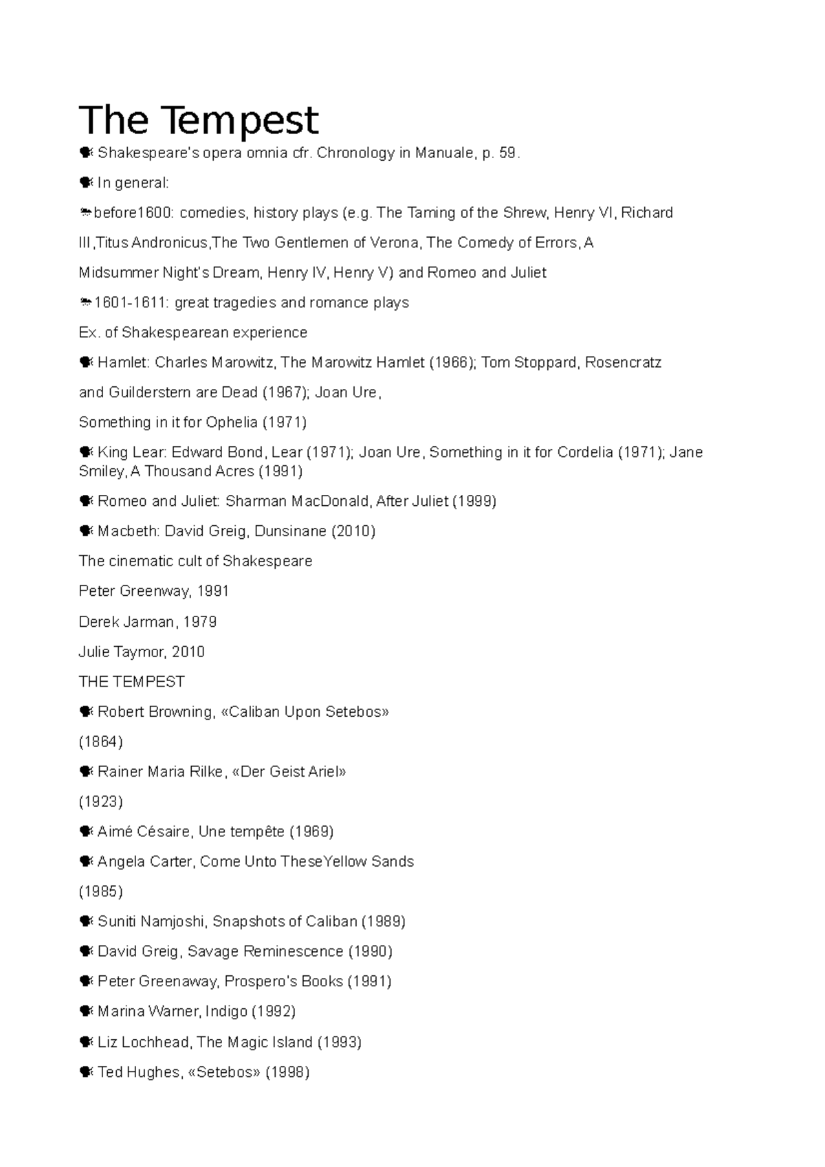 The tempest - The Tempest Shakespeare’s opera omnia cfr. Chronology in ...