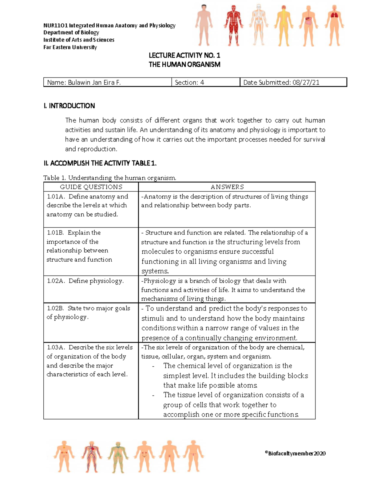 B. LEC Activity NO. 1 The Human Organism Jbulawin 082721 - Department ...