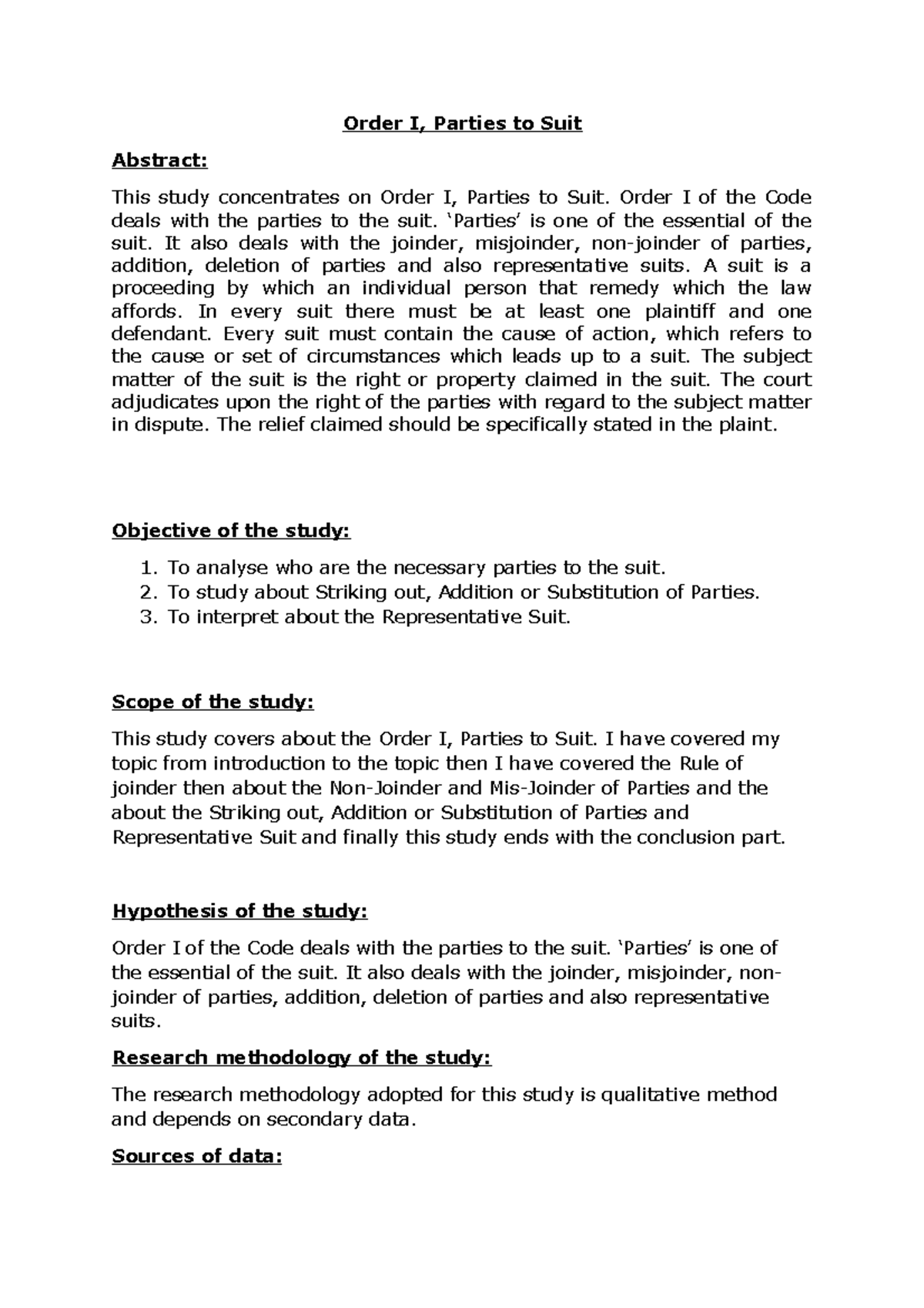 Cpc project - this is cpc - Order I, Parties to Suit Abstract: This ...
