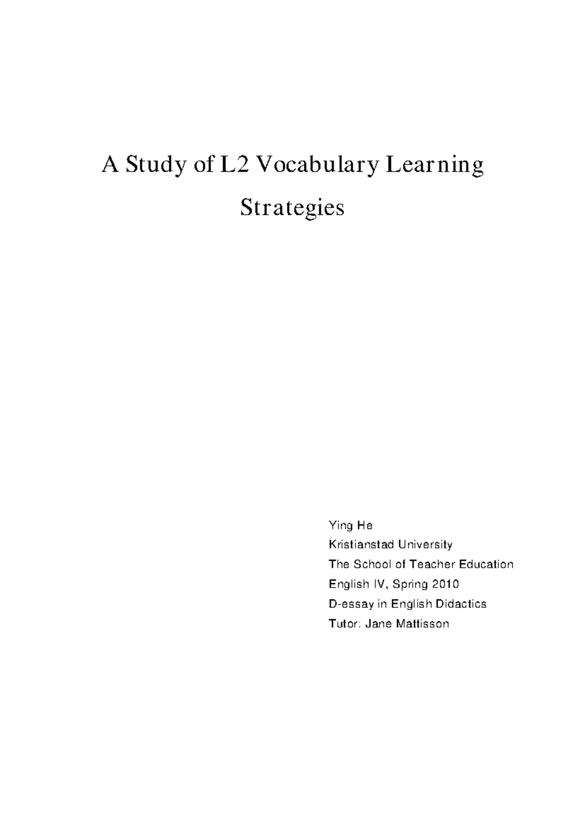 Fulltext 01 - For reference in practice teaching - A Study of L2 ...