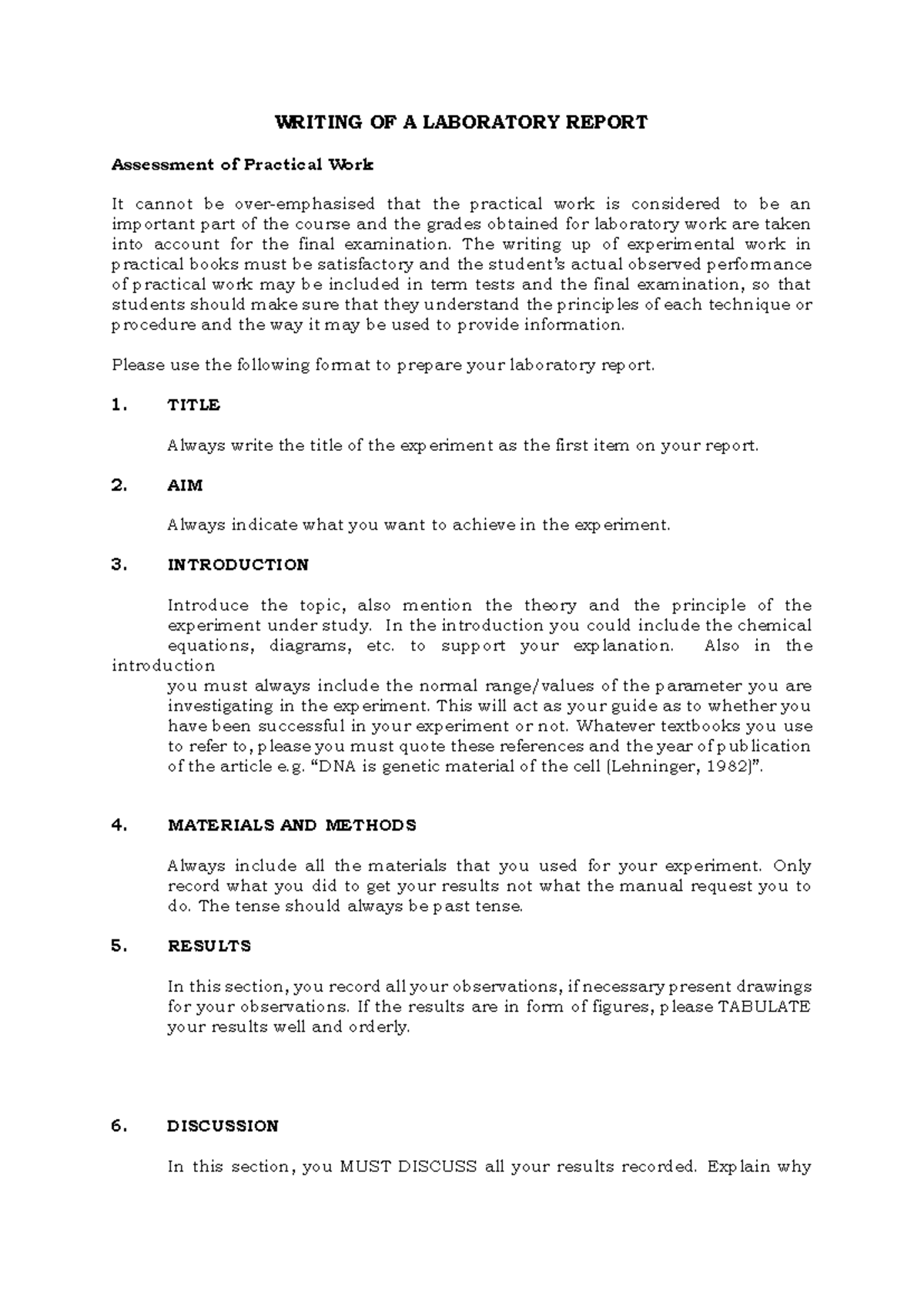 Writing OF A Laboratory Report - WRITING OF A LABORATORY REPORT ...