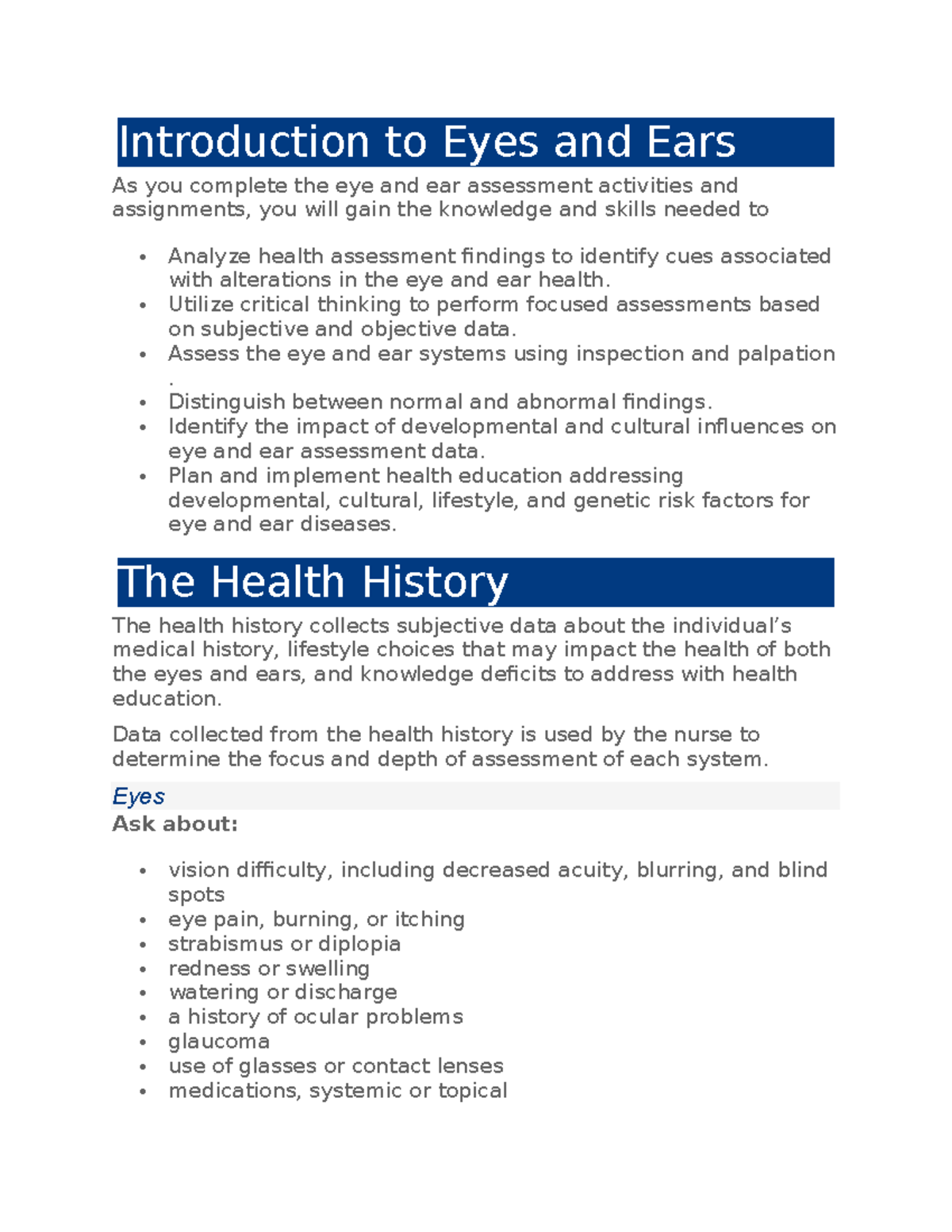NR 302 Edapt Unit 8- Eyes and Ears - Introduction to Eyes and Ears As ...