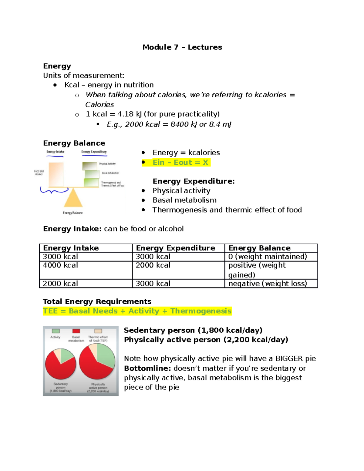 Module 7 Lectures - Dr. Rozwadowski - Module 7 – Lectures Energy Units ...