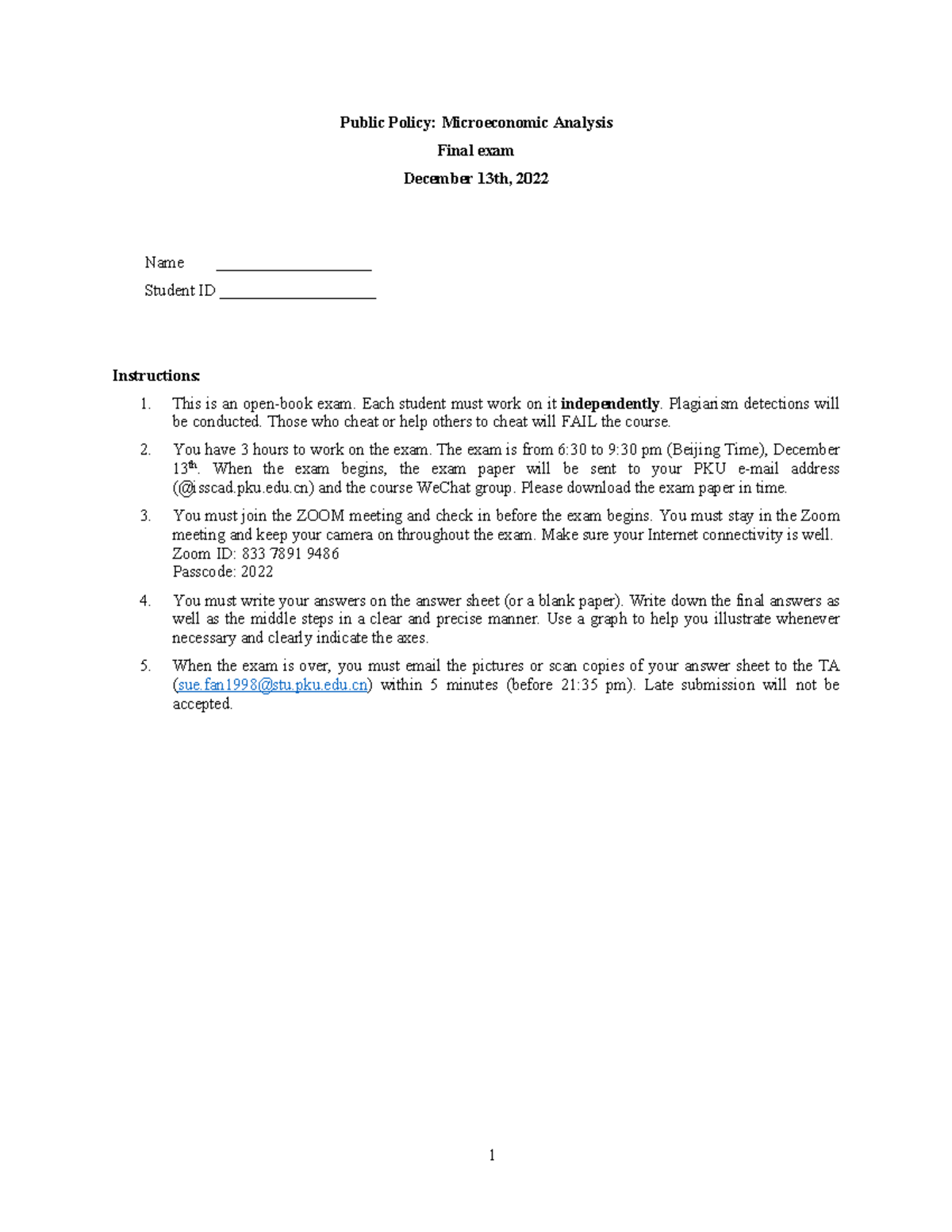 Final Exam Paper - Public Policy Microeconomics 2022 Fall - Public ...