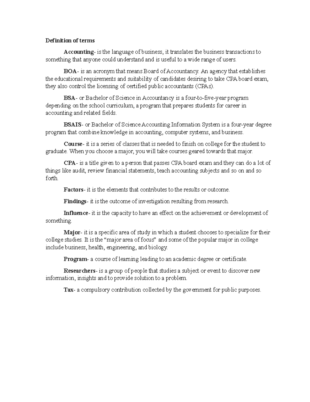 Definition Of Terms ENJOY Definition Of Terms Accounting Is The