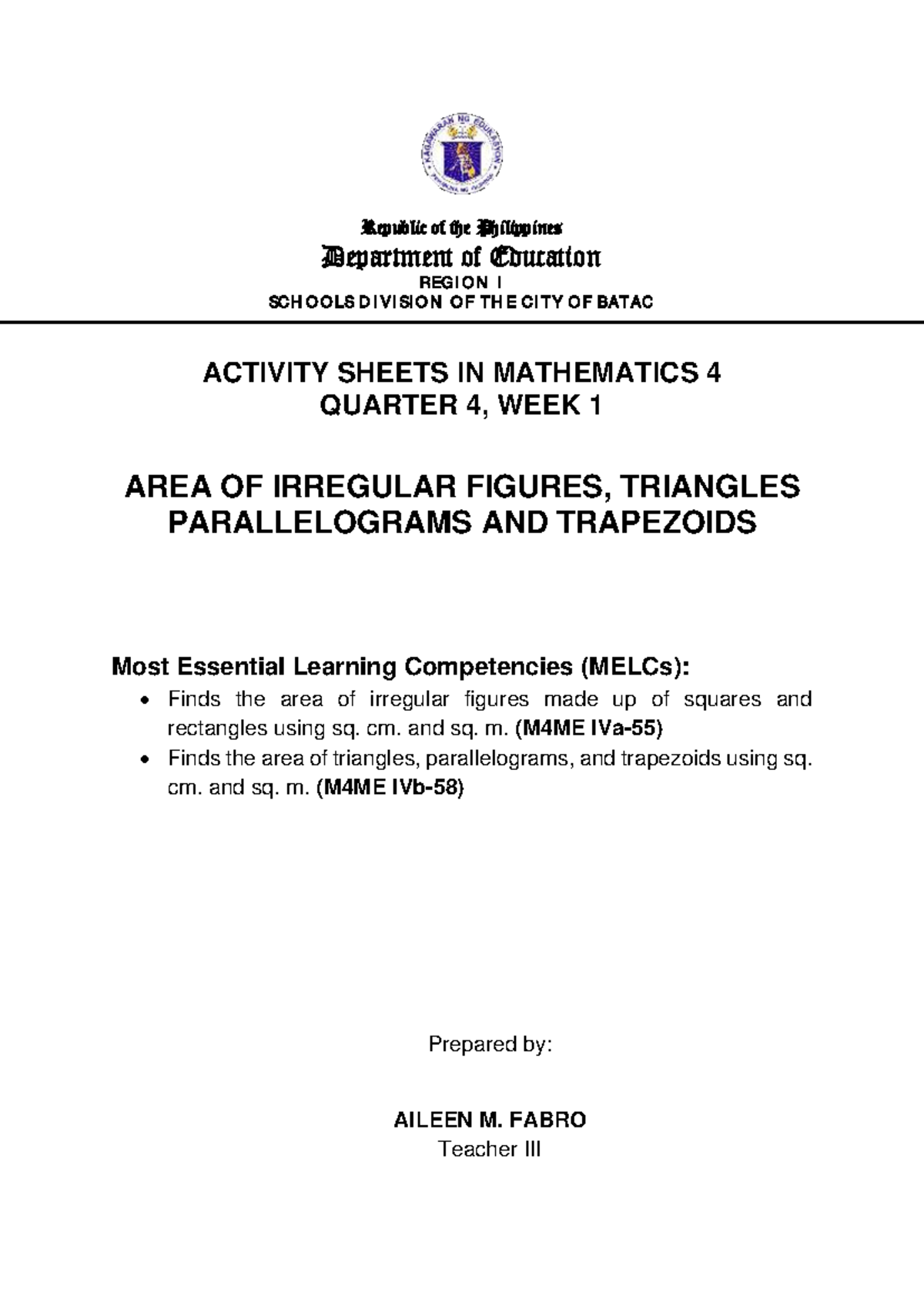 Math-4 Q4 W1 Final - Lecture Notes - Republic of the Philippines ...