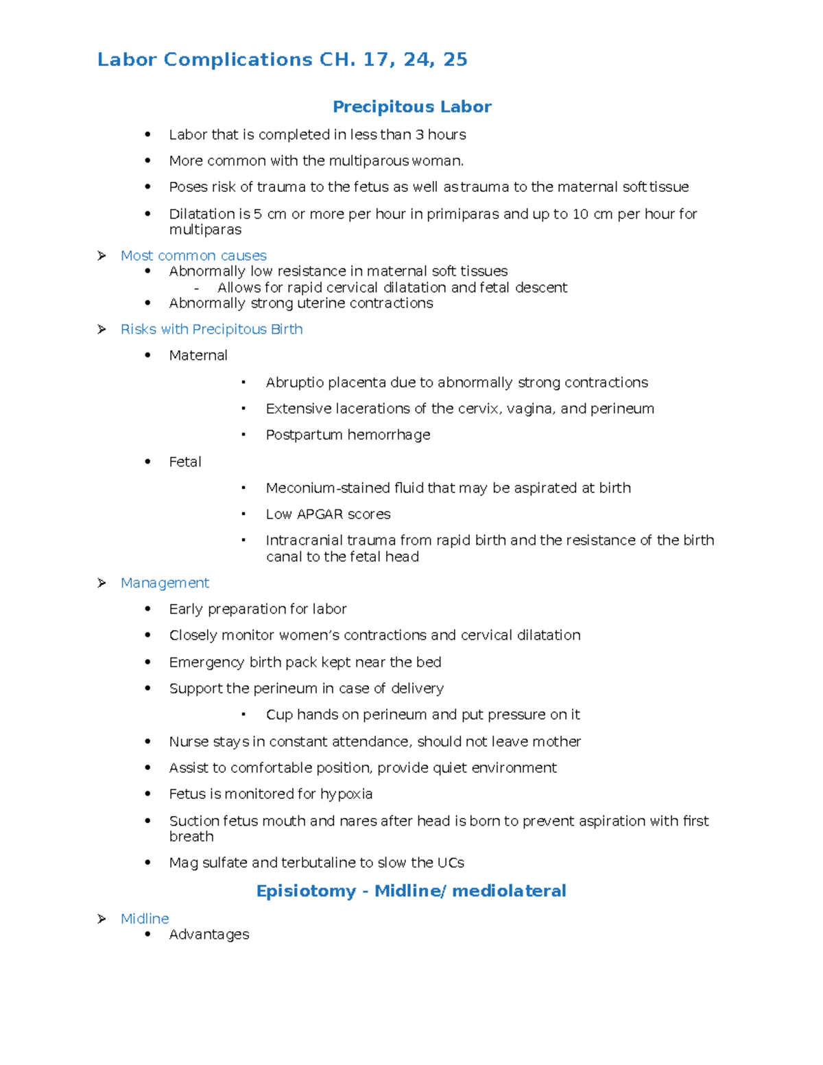 Summary outline High Risk Labor - Precipitous Labor Labor that is ...