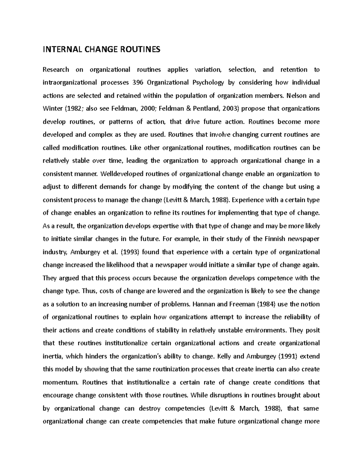 Internal Change Routines - INTERNAL CHANGE ROUTINES Research on ...