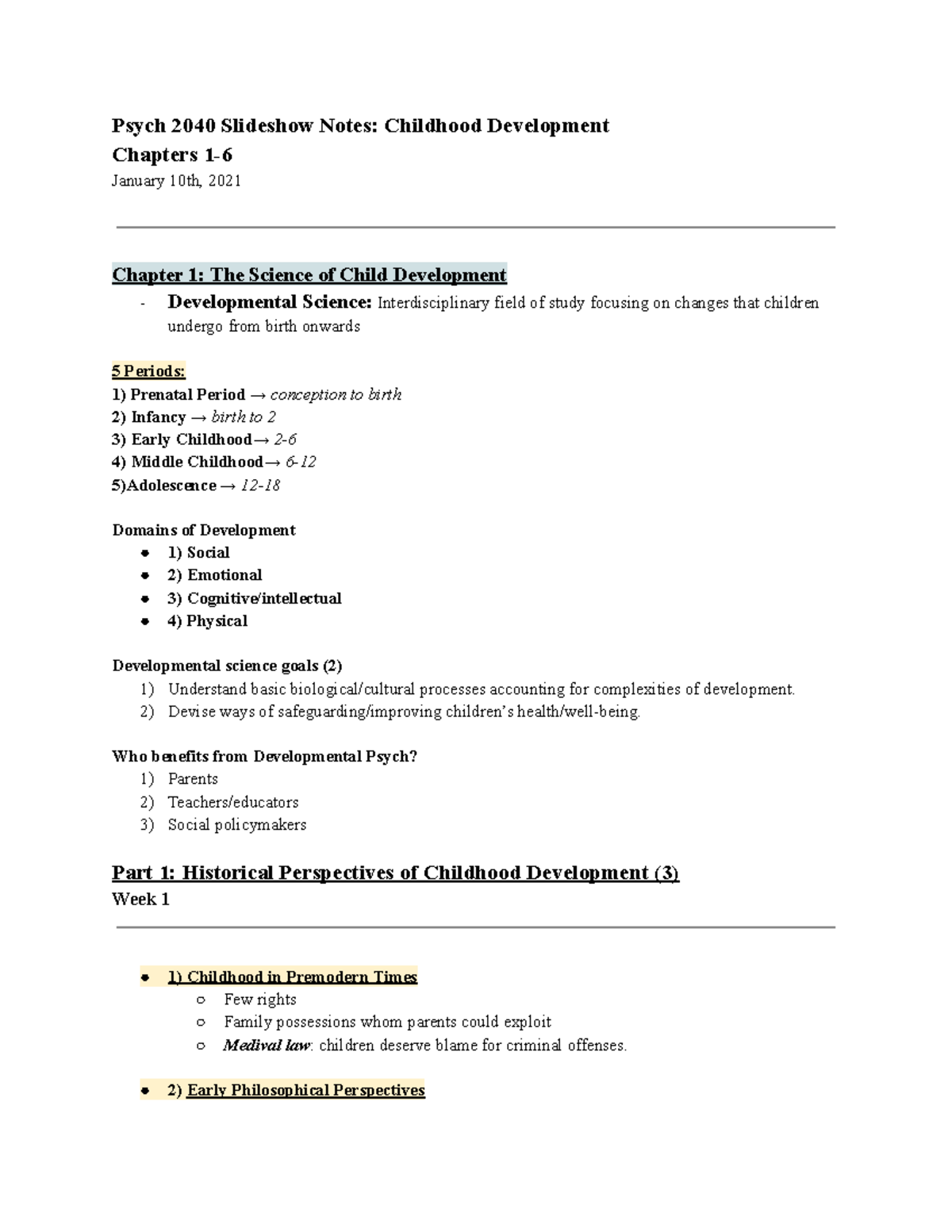 Psych Slideshow Notes Childhood Development - Psych 2040 Slideshow ...