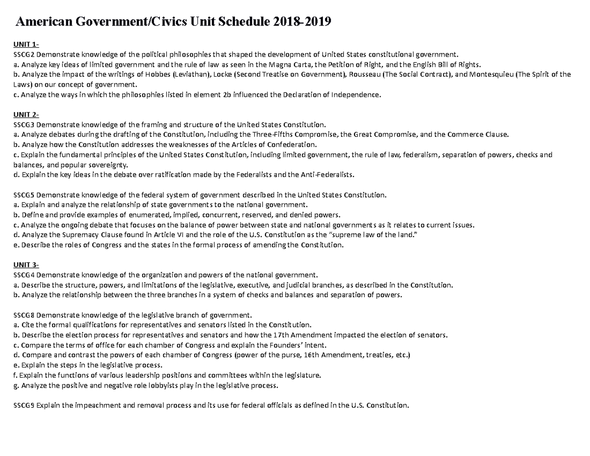 American Government - couff - American Government/Civics Unit Schedule ...