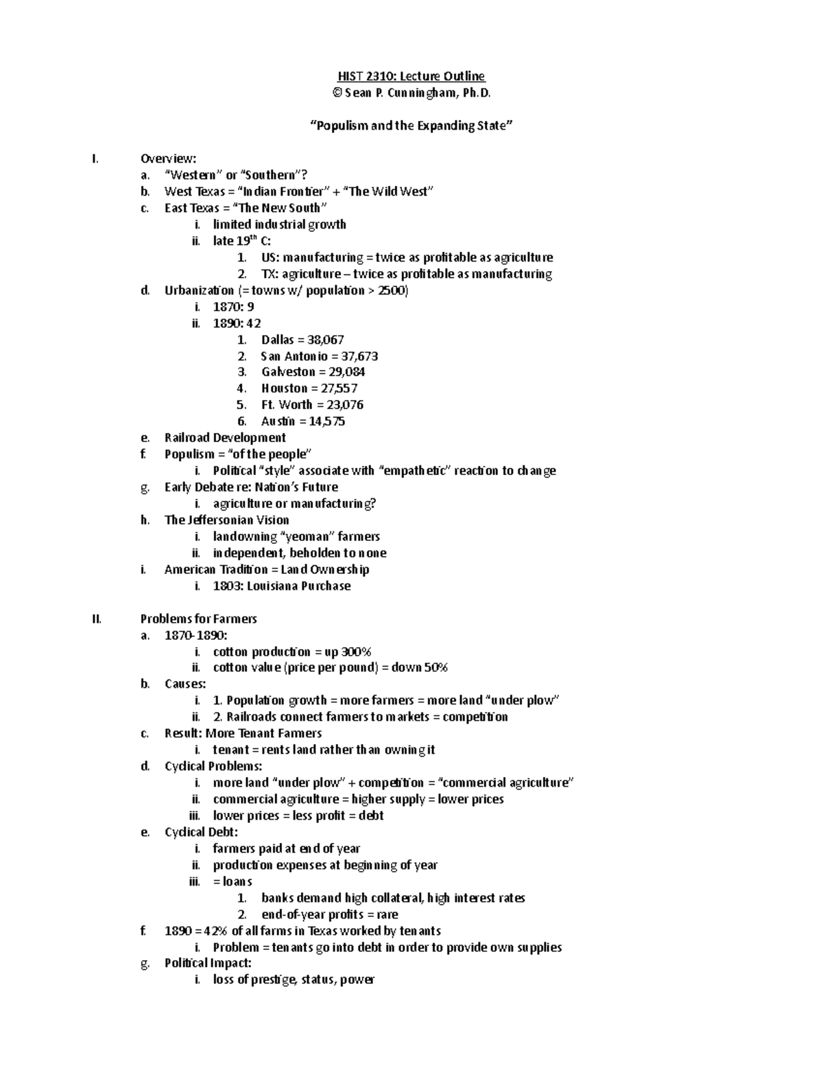 Populism and the Expanding State - HIST 2310: Lecture Outline © Sean P ...