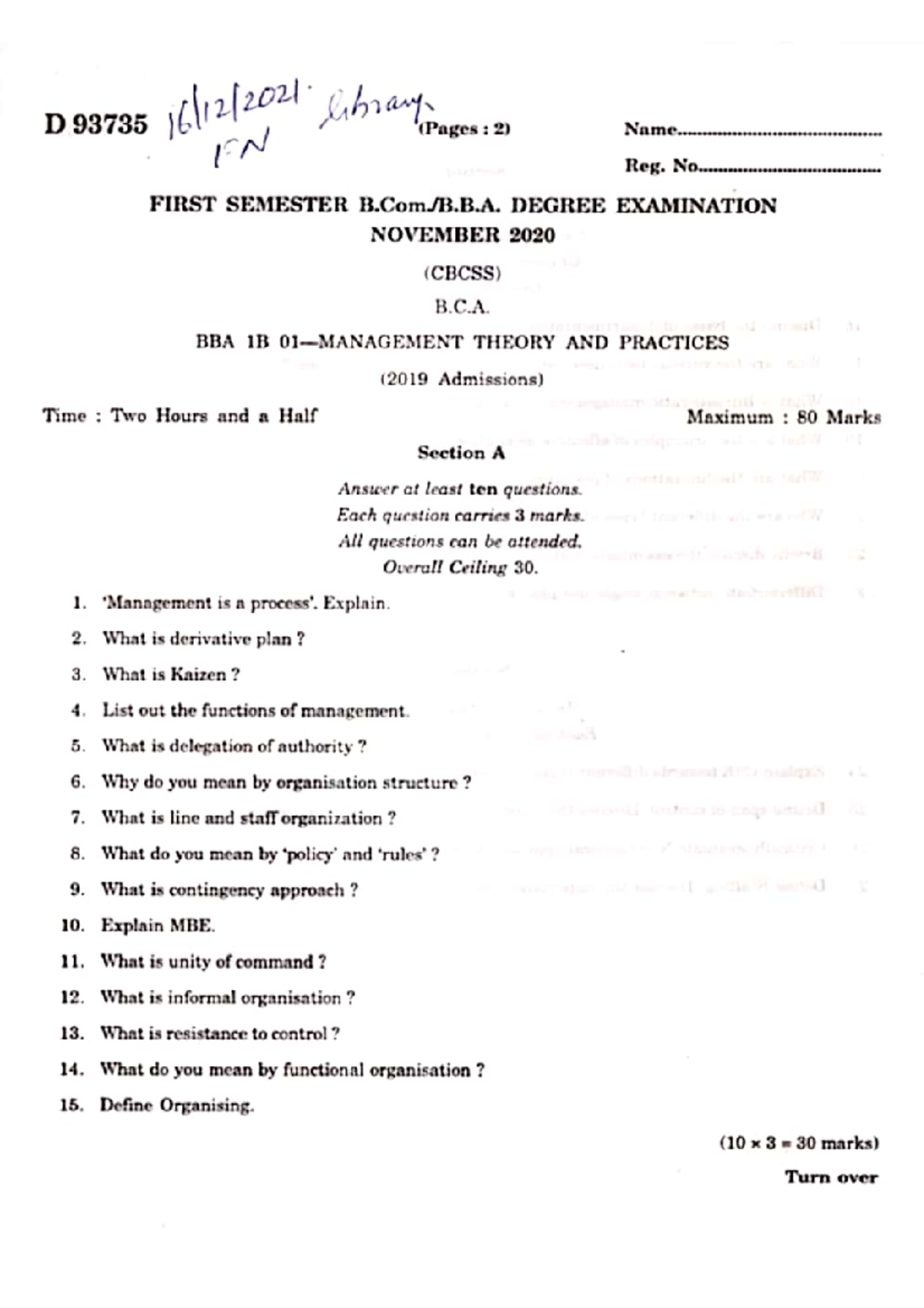 BBA 1ST SEMESTER MTP QUESTION PAPER 2020 - Bachelor of business ...