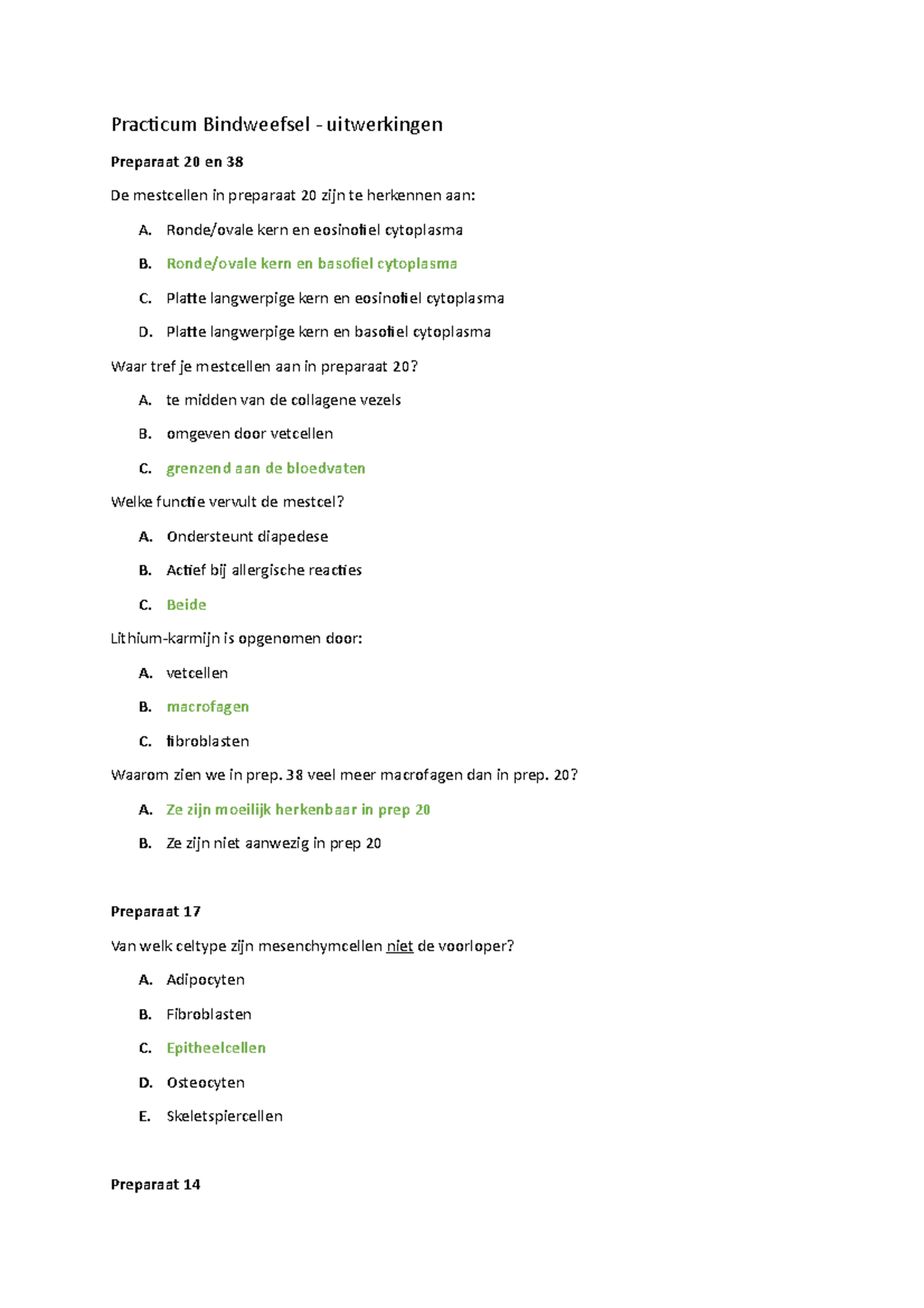 4.9 PR Bindweefsel - uitwerkingen - Practicum Bindweefsel ...