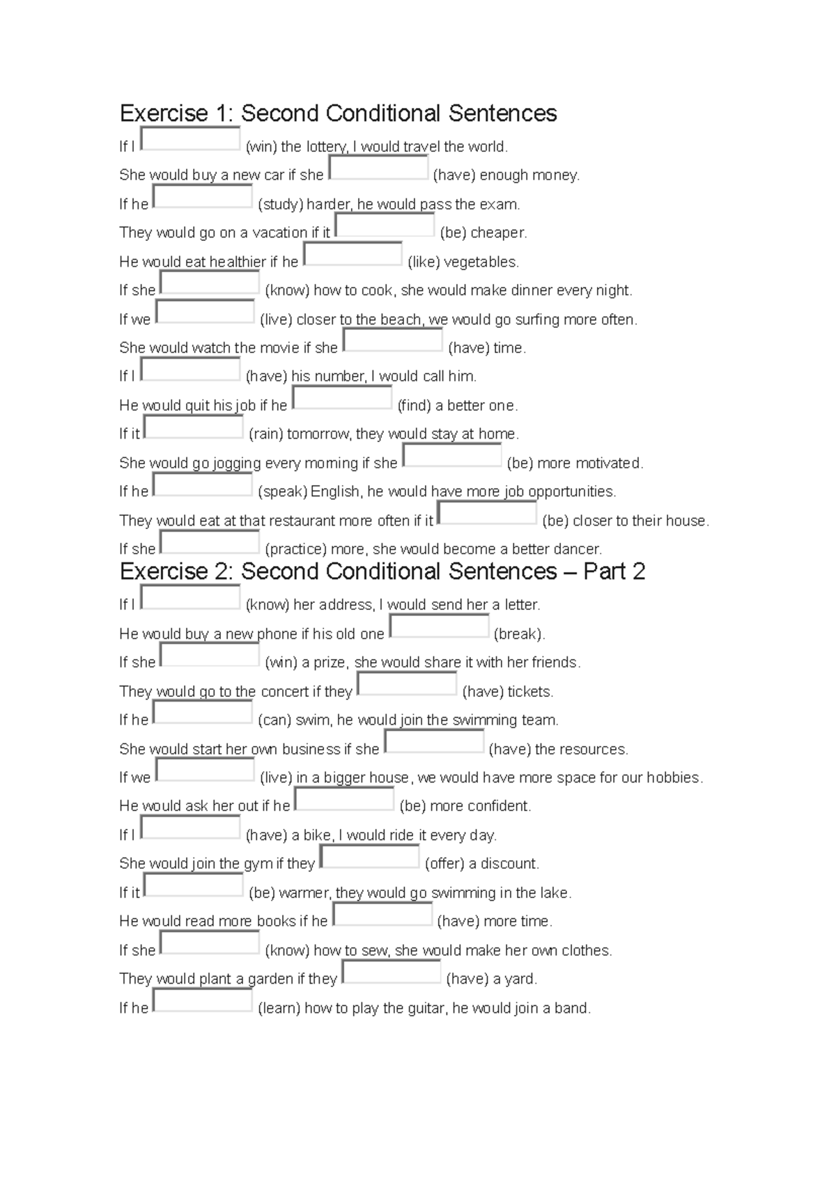 Second Conditional Sentences Practice - Exercise 1: Second Conditional ...