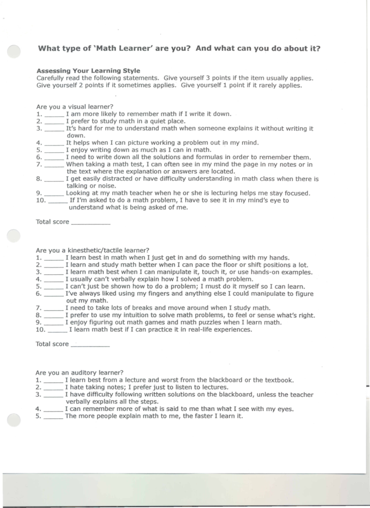 Math learning style inventory - What type of are you? And what can you ...
