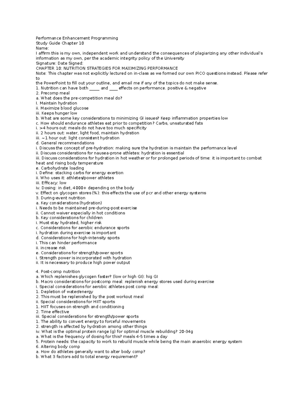 Ch.10 Study Guide PEP - Performance Enhancement Programming notes to ...