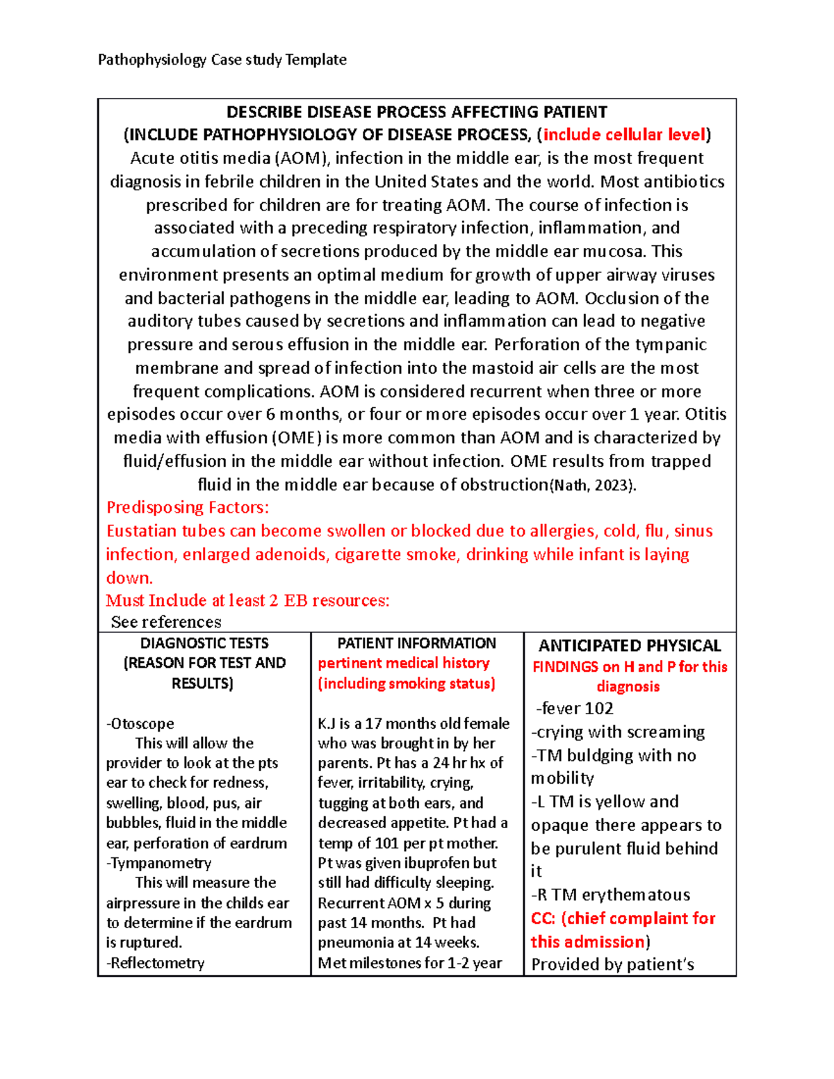 Acute otitis media - notes - Pathophysiology Case study Template ...