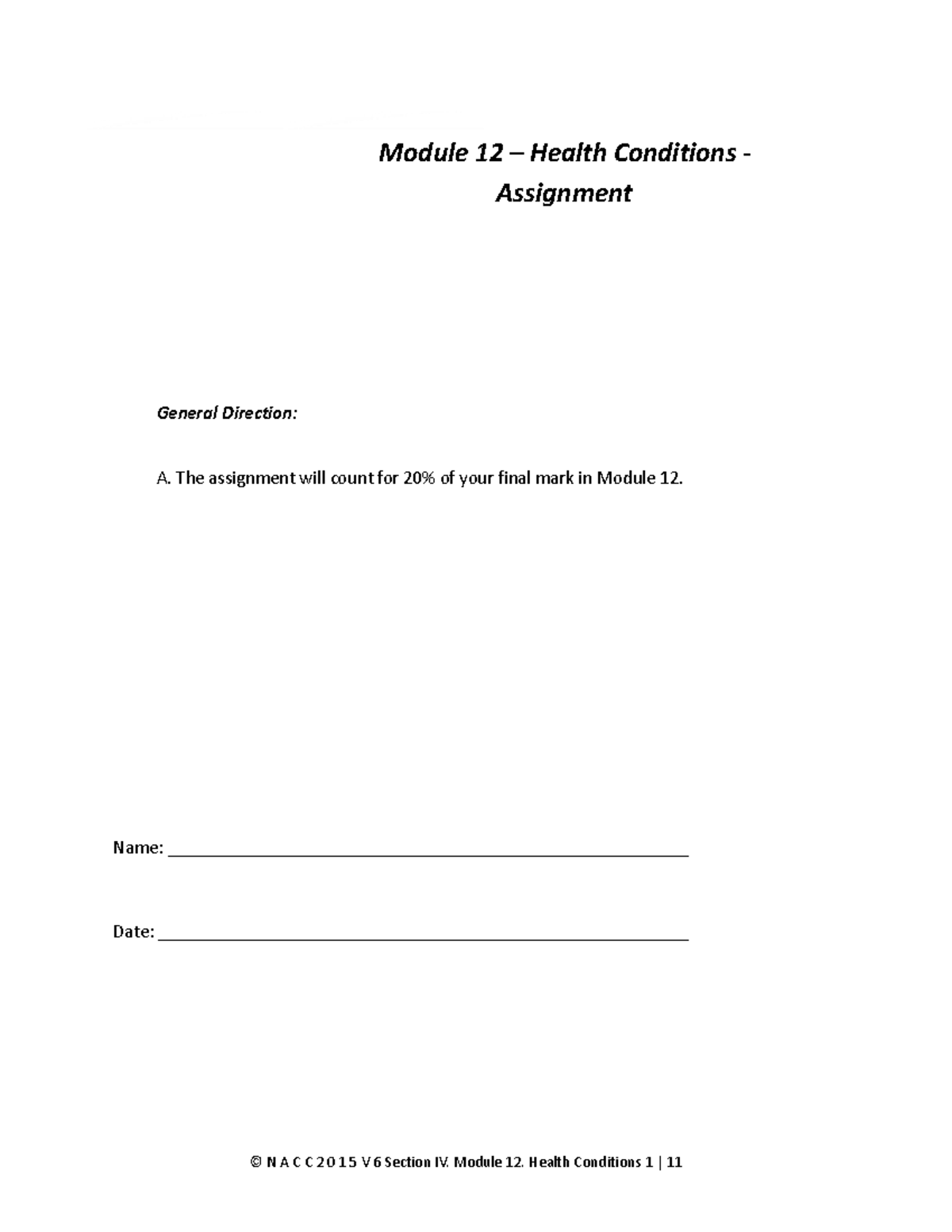 IV-12 Assigmt - Module 12 Health Conditions - Module 12 – Health ...