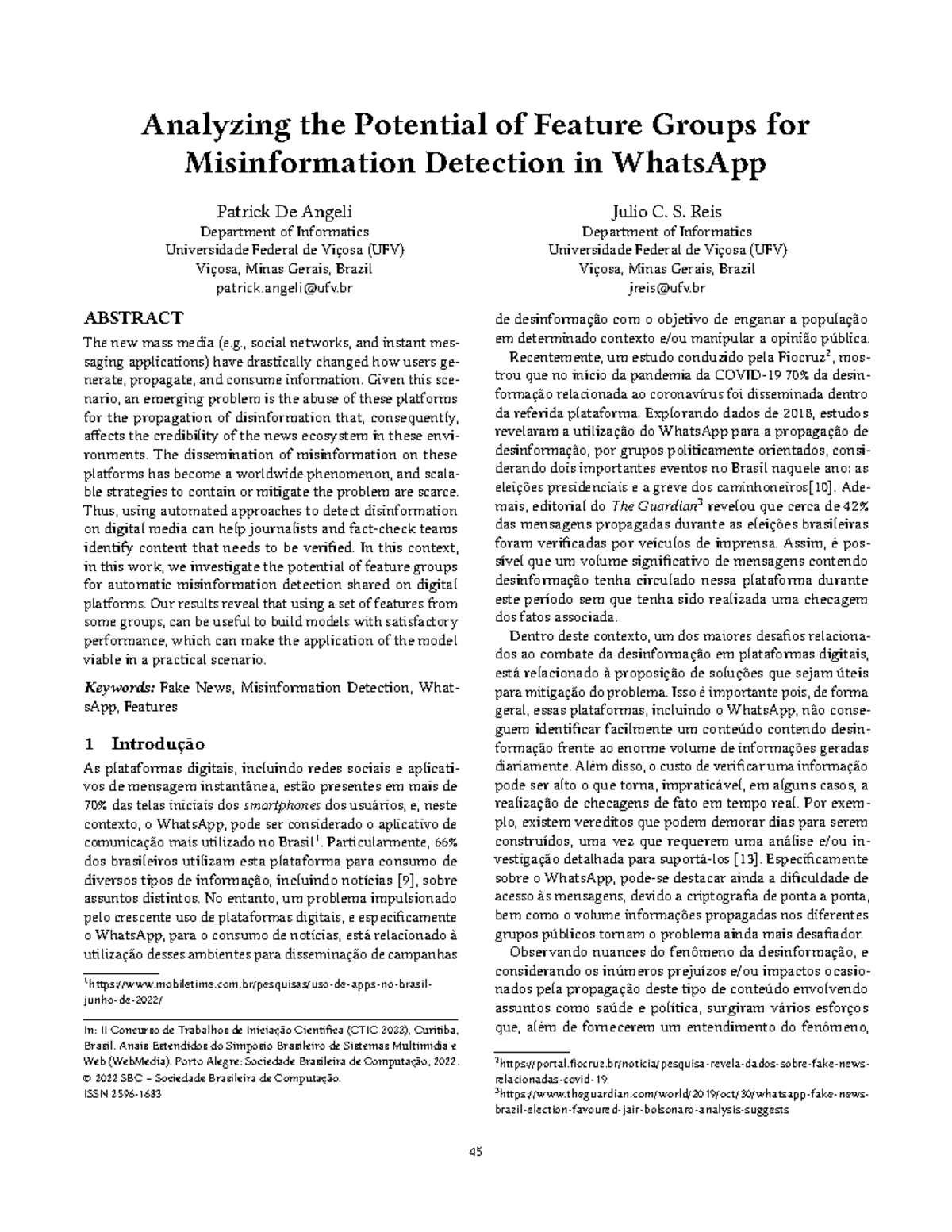 Analyzing The Potential Of Feature Groups For Misinformation Detection In Whats App Analyzing