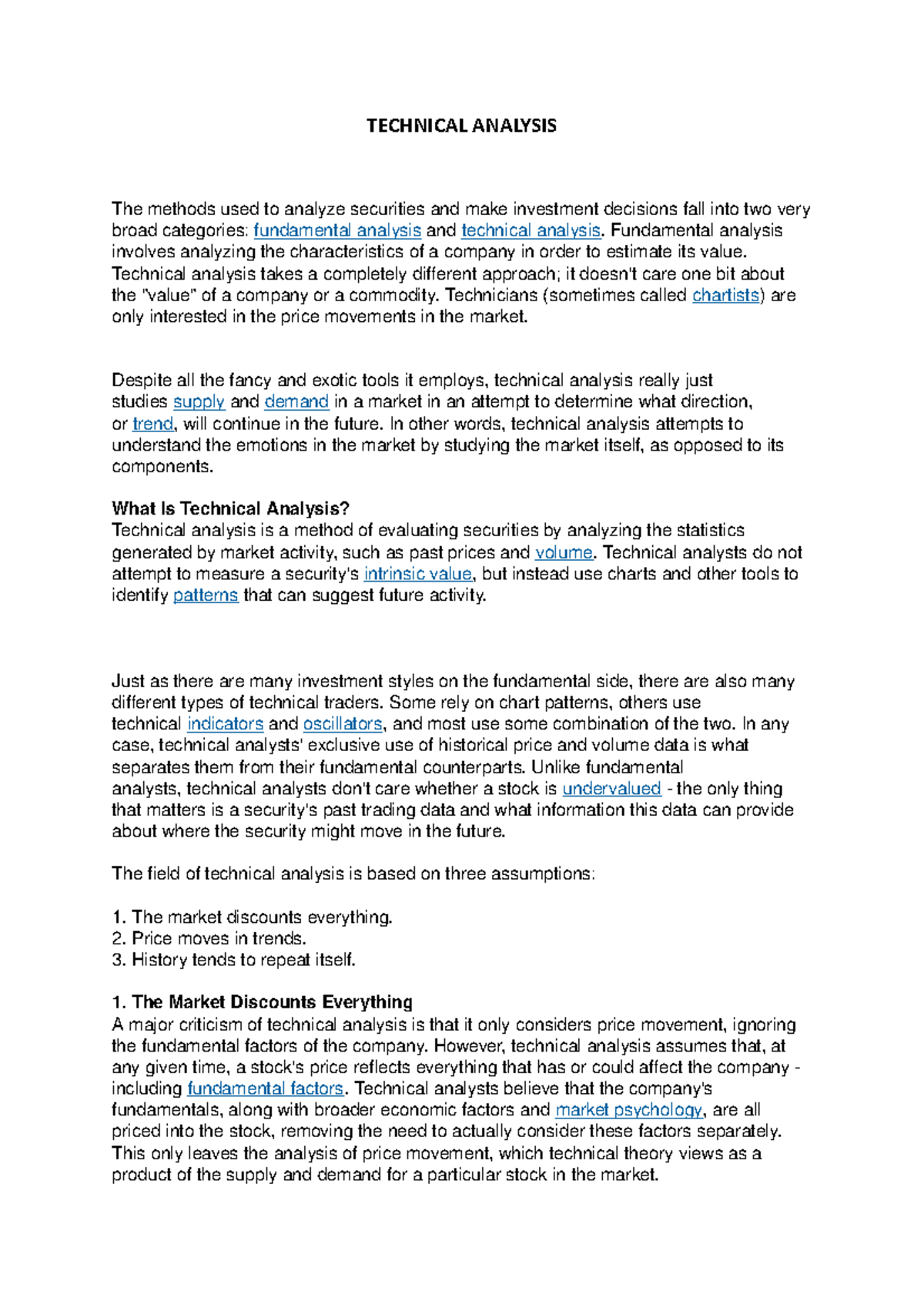Notes ON Technical Analysis TECHNICAL ANALYSIS The Methods Used To notes-on-technical-analysis-technical-analysis-the-methods-used-to
