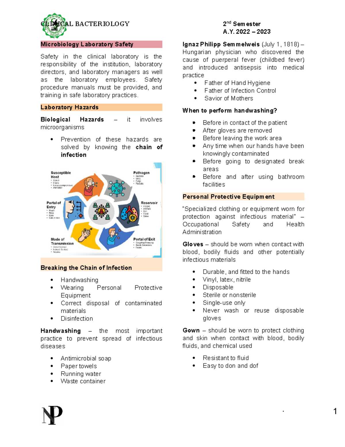 Microbiology Laboratory Safety - A. 2022 – 2023 Microbiology Laboratory ...