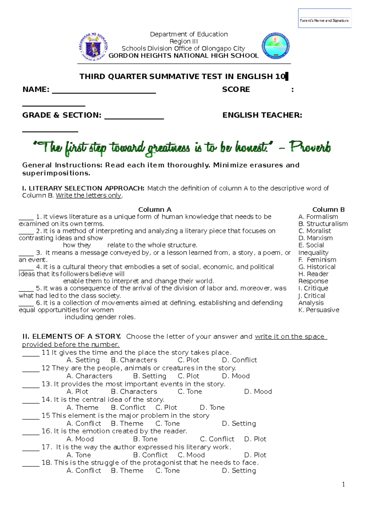 Q3 Summative TEST Grade 10 ACTIVITY SHEET GRADE 10 Q4 MELC 1 docx