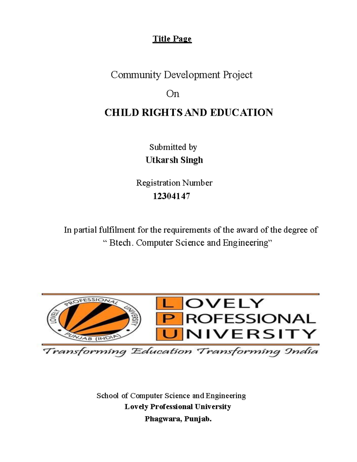 CDP REPORT Community development project (GEN 231) - Title Page ...