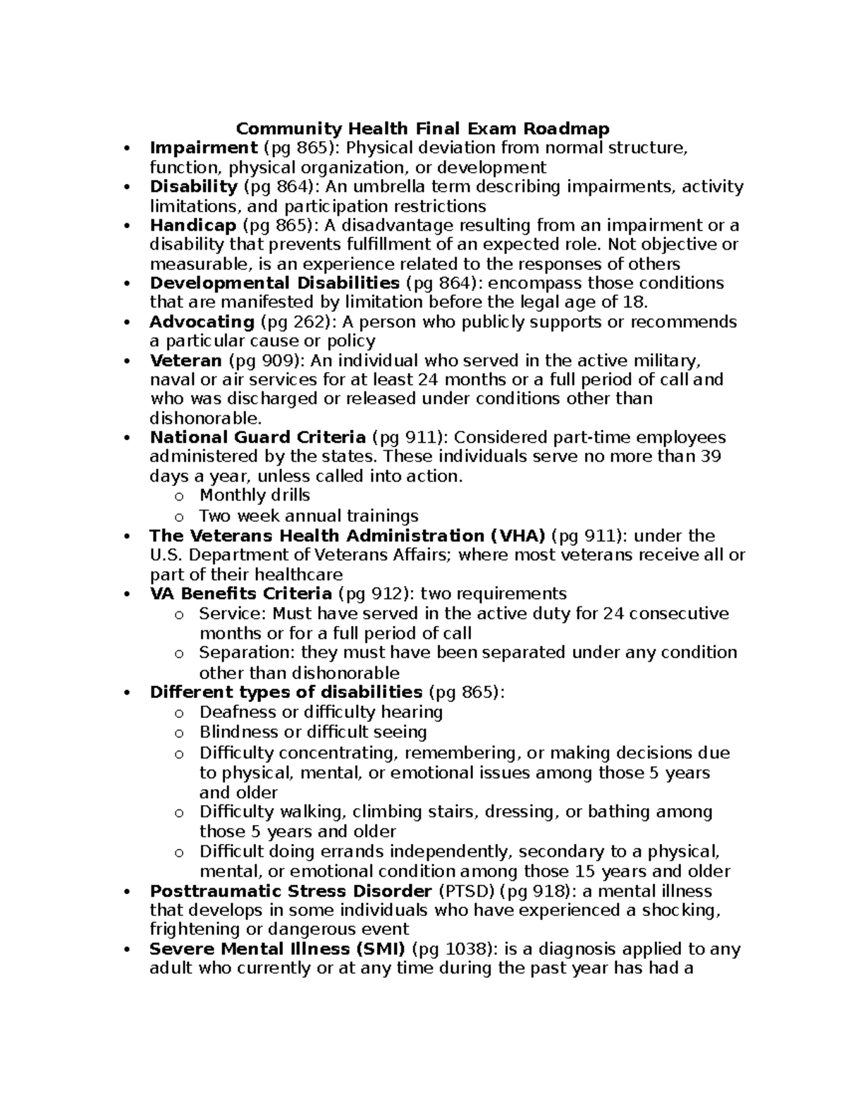 Community Health Final Exam Roadmap - Not objective or measurable, is ...
