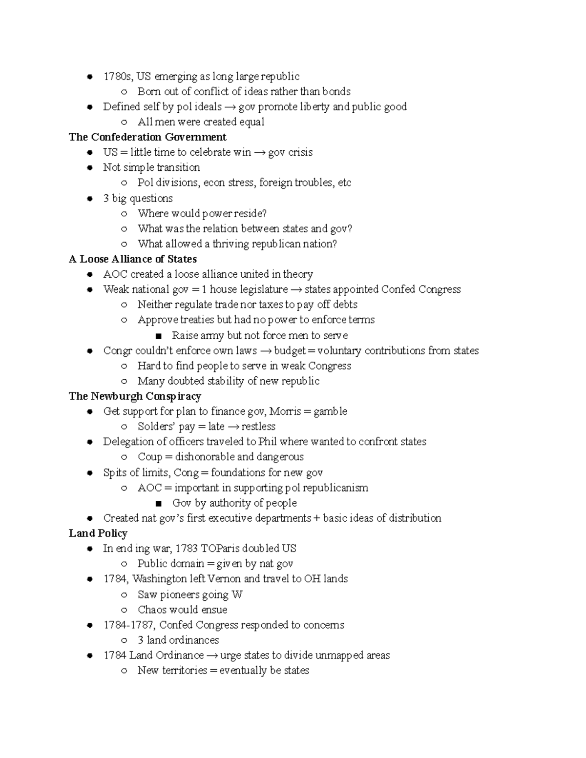 Ch. 6 Notes - 1780s, US emerging as long large republic Born out of ...