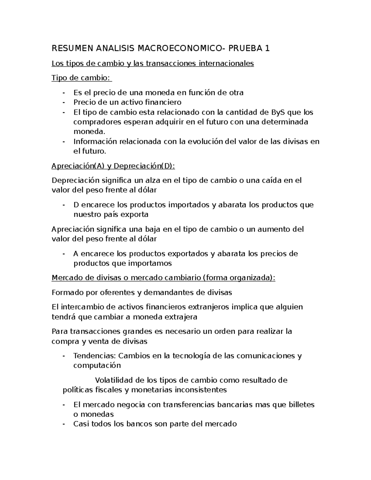 Resumen Analisis Macroeconomico P1 - RESUMEN ANALISIS MACROECONOMICO- PRUEBA 1 Los tipos de ...