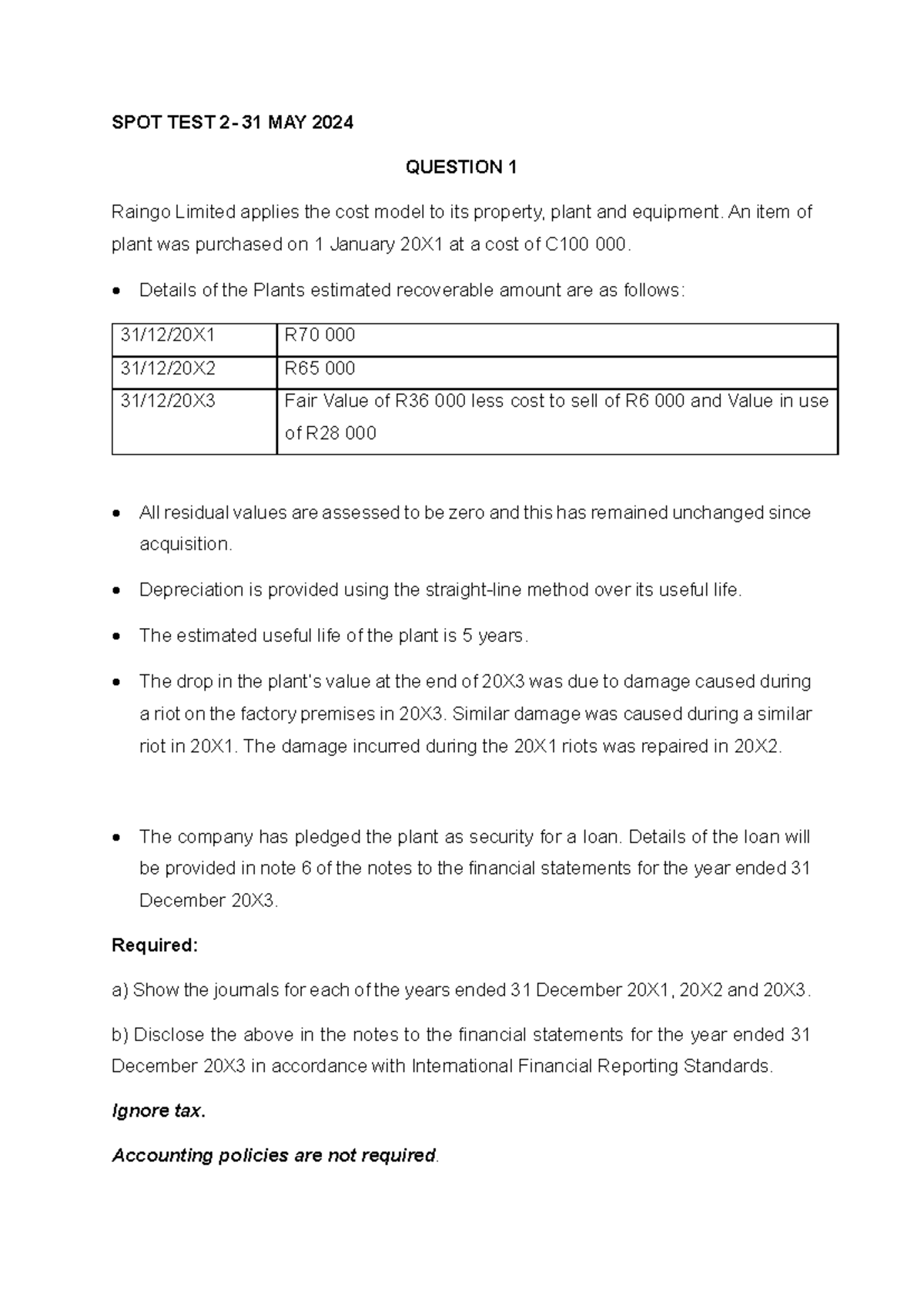 Spot Test 2 31 May 2024 Angnayo Spot Test 2 31 May 2024 Question 1 Raingo Limited Applies 