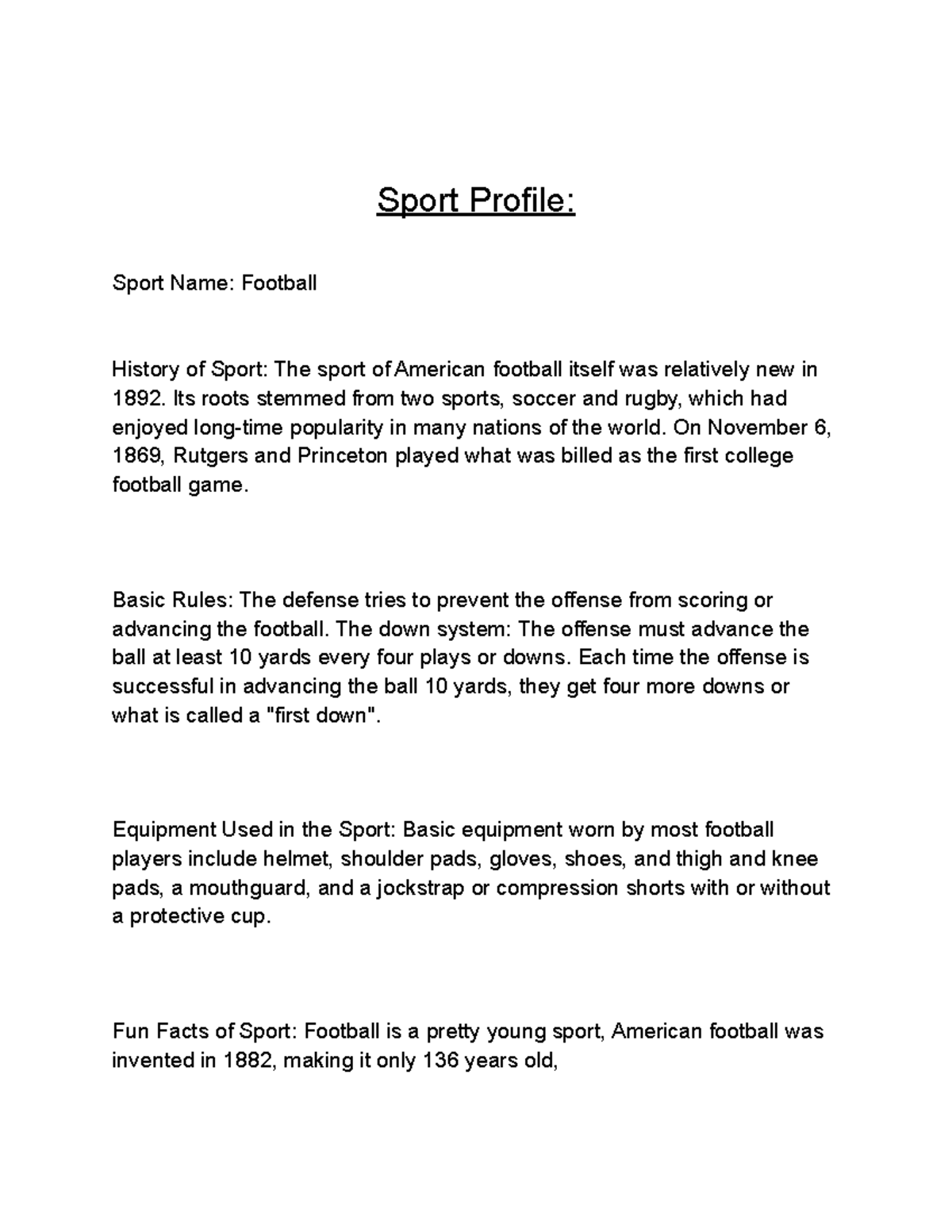 - Sports Profile #1 - Sport Profile: Sport Name: Football History of ...