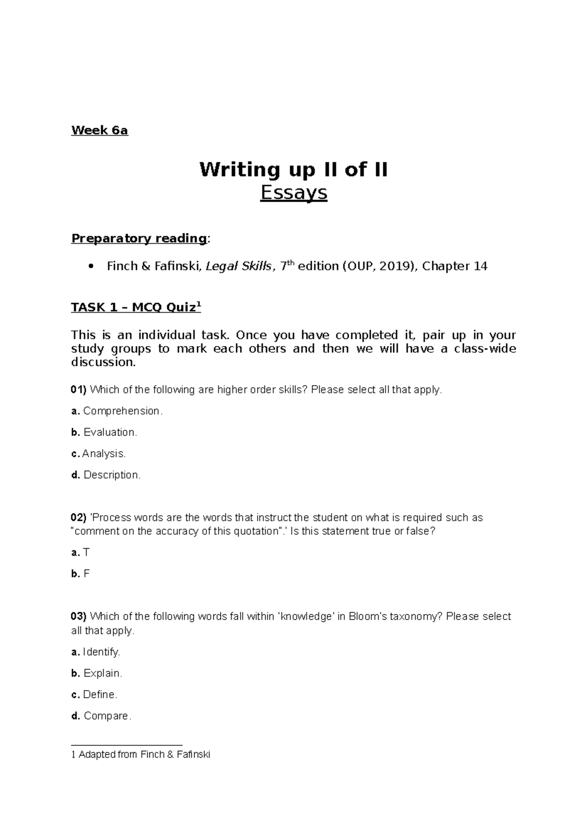 6a - Writing Up II (essays) - Week 6a Writing up II of II Essays ...