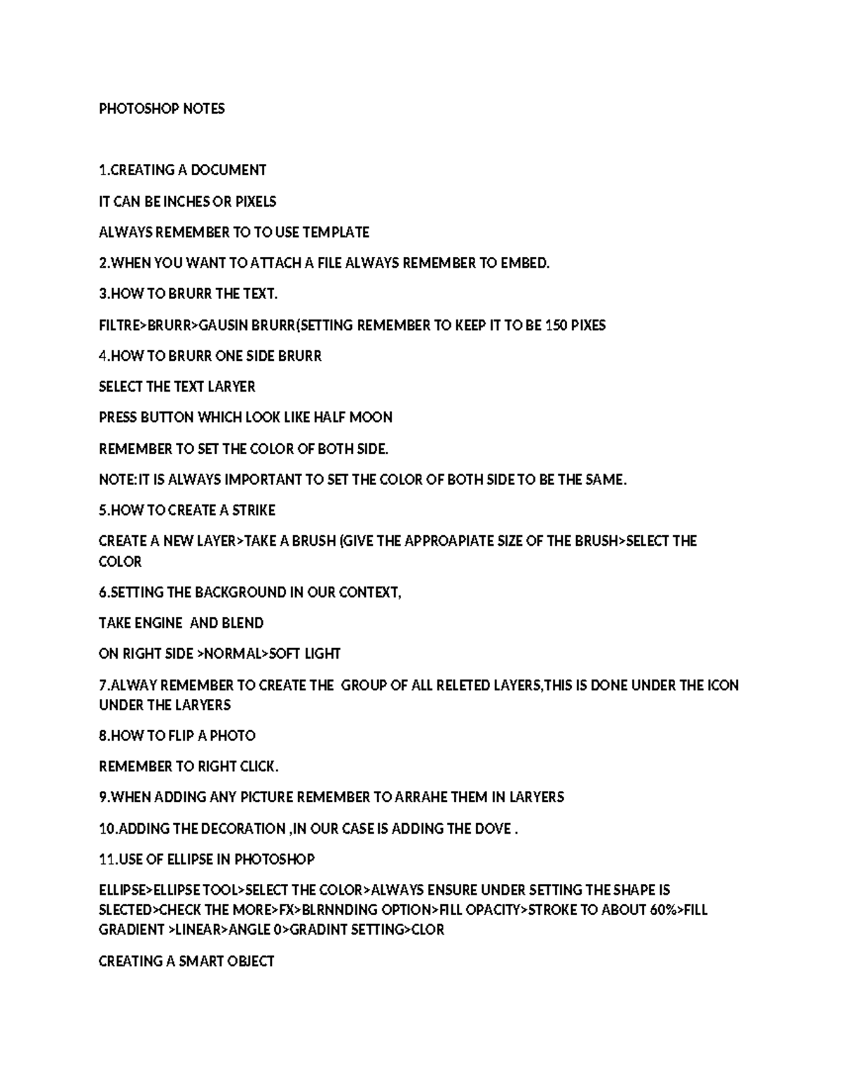 Photoshop Notes - PHOTOSHOP NOTES 1 A DOCUMENT IT CAN BE INCHES OR ...