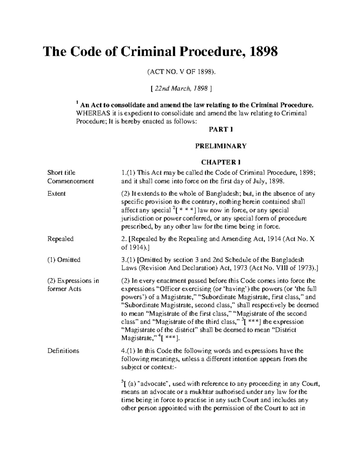 1898 Code of Criminal Procedure (Bangladesh) - International Law - Studocu
