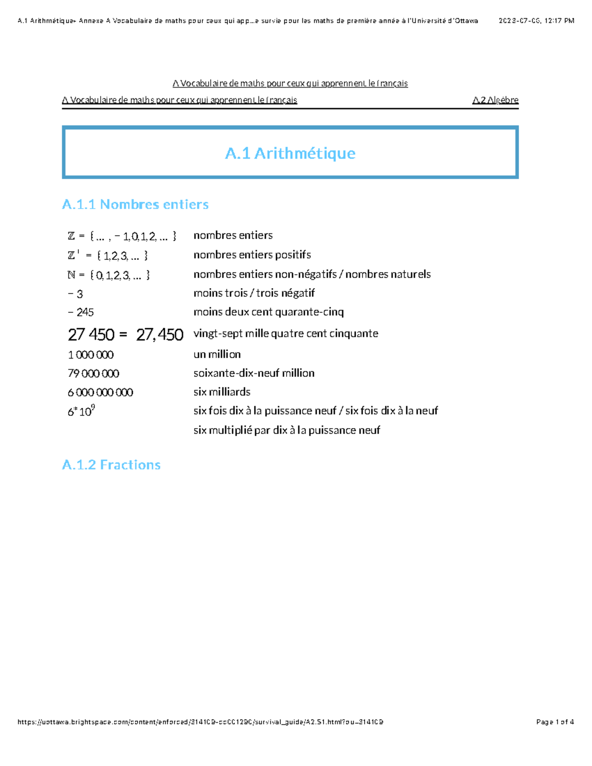 A.1 Arithmétique‣ Annexe A Vocabulaire de maths pour ceux qui ...