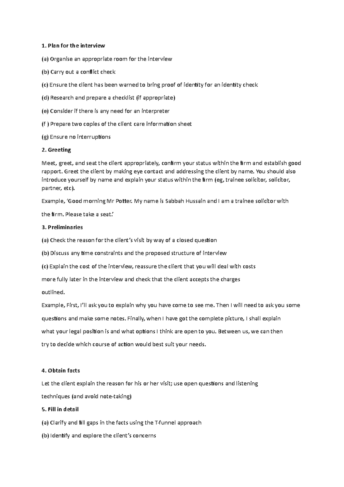 Attendance Note - 1. Plan for the interview (a) Organise an appropriate ...