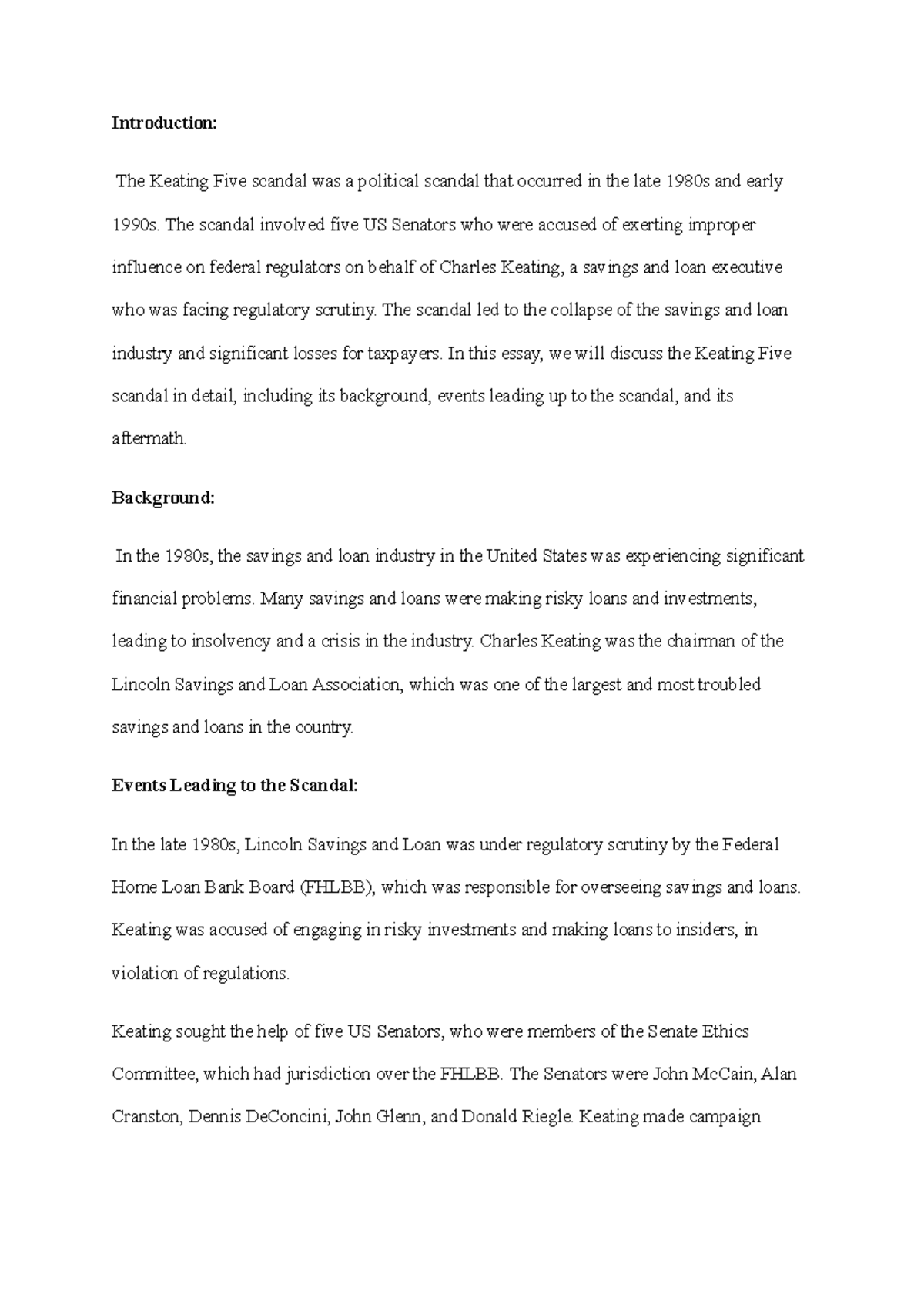 Document 28 Keating Five Scandal - Introduction: The Keating Five ...
