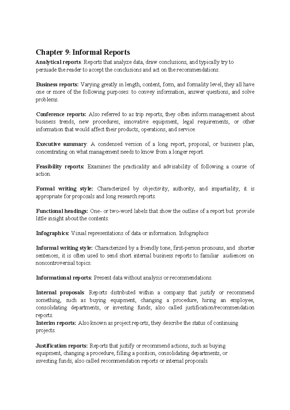 Chapter 9 Informal Reports - Chapter 9 : Informal Reports Analytical ...