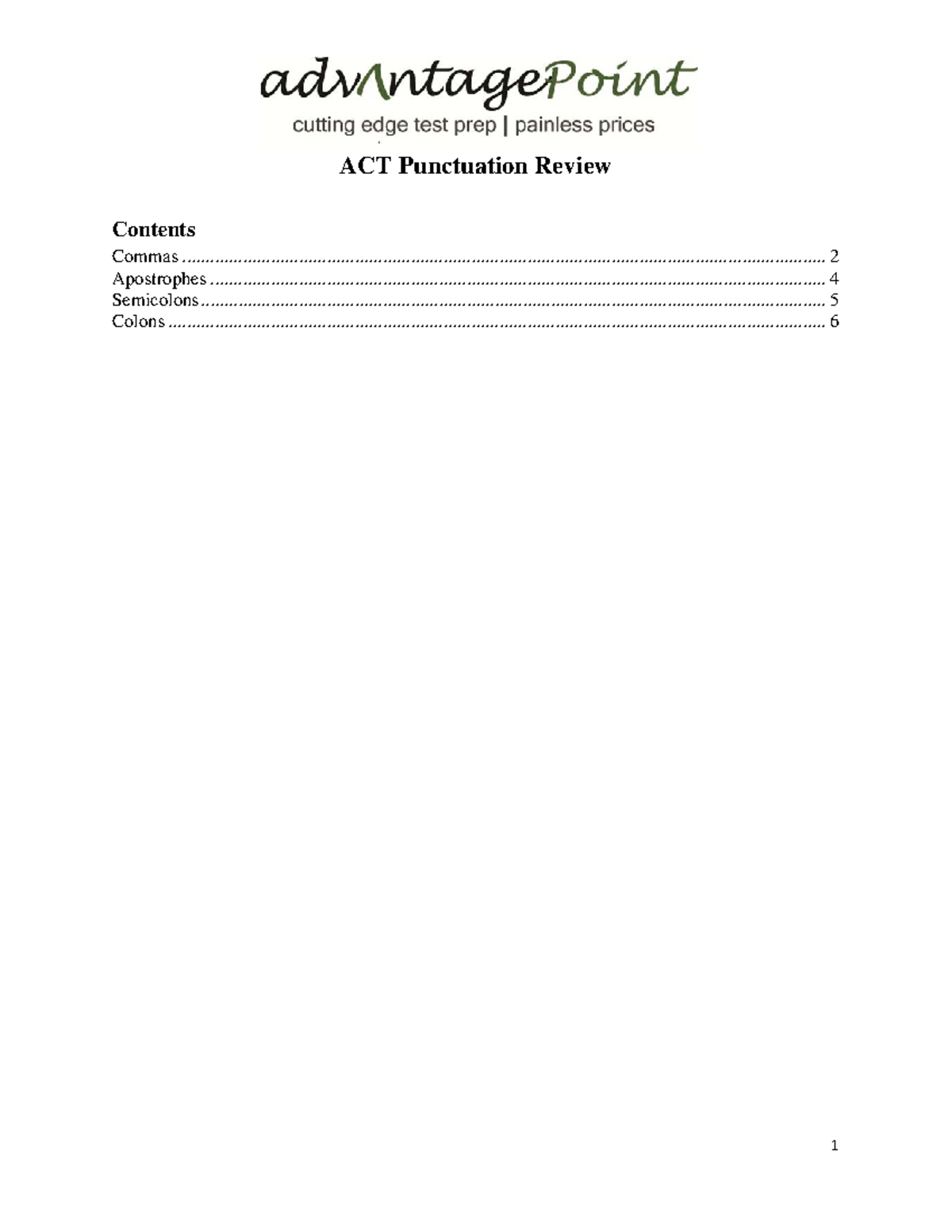 ACT punctuation - English - ACT Punctuation Review Contents Commas ...