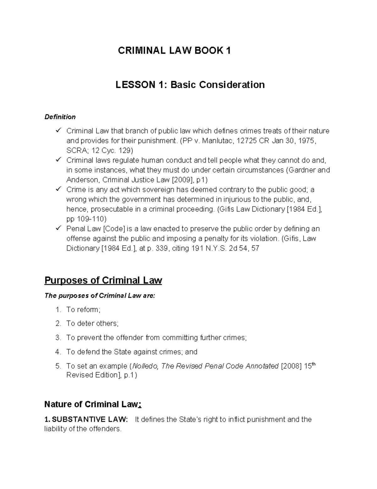 CLJ 2 - Criminal Law Book 1 - CRIMINAL LAW BOOK 1 LESSON 1: Basic ...