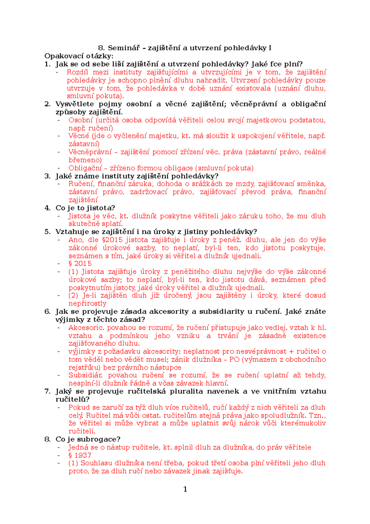 Priklady na 8 - příklady - Seminář – zajištění a utvrzení pohledávky I ...