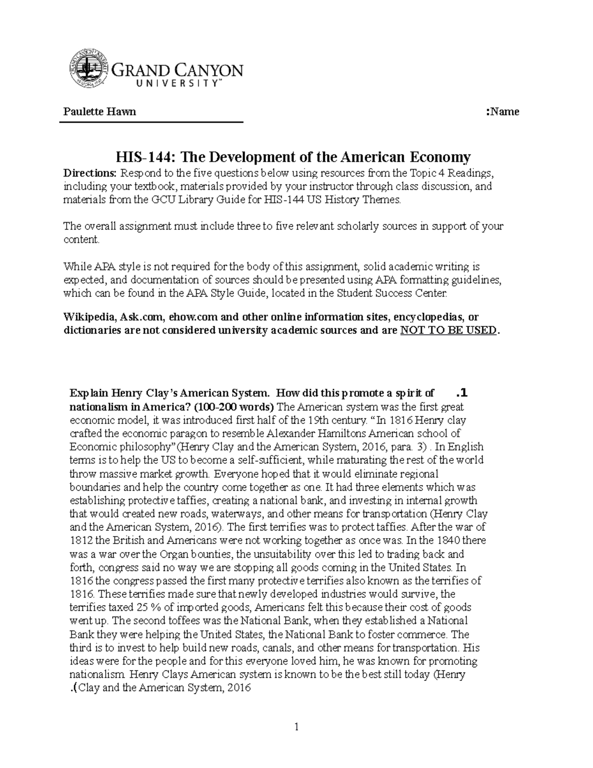 Development of the American Economy Worksheet Online - Paulette Hawn ...
