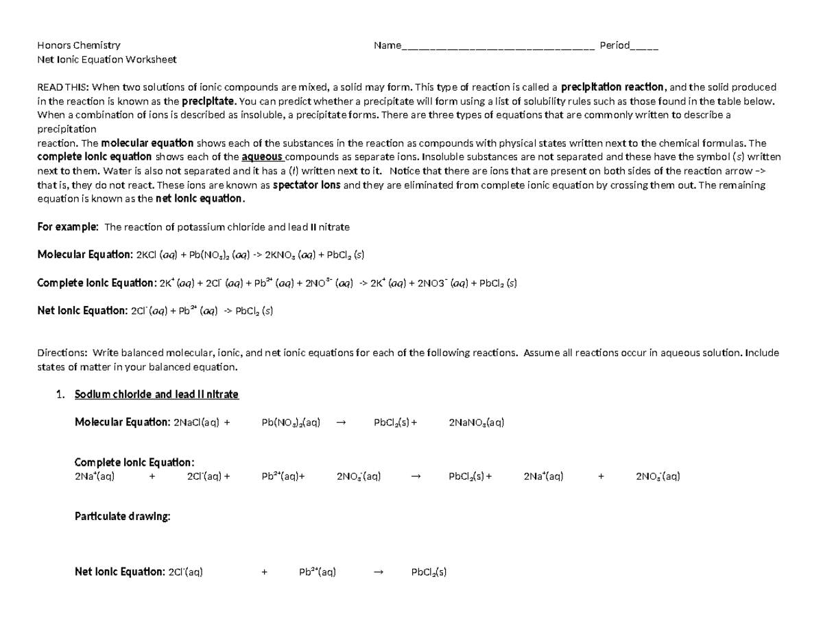 NIE and particulate drawings worksheet answers - 2017 c - Honors ...