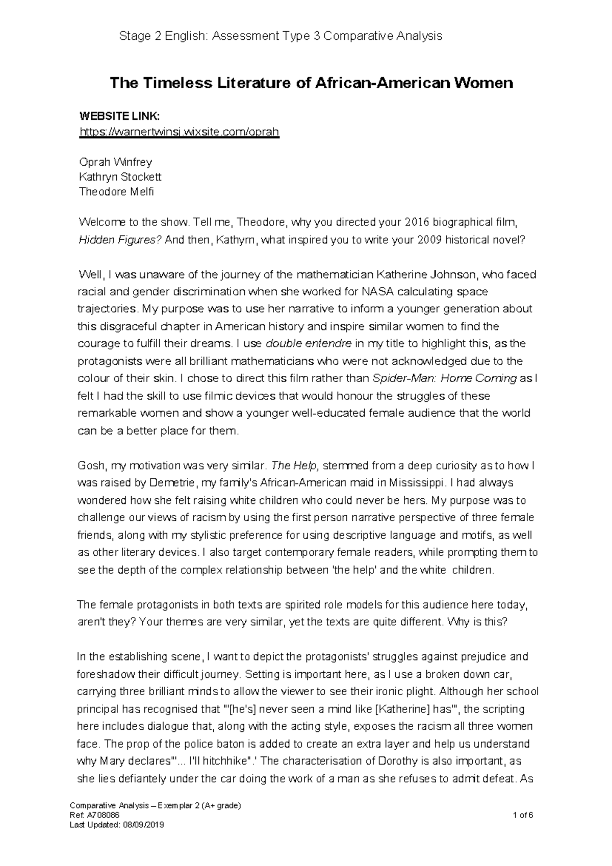 Exemplar 2 (A+ grade) - The Timeless Literature of African-American ...